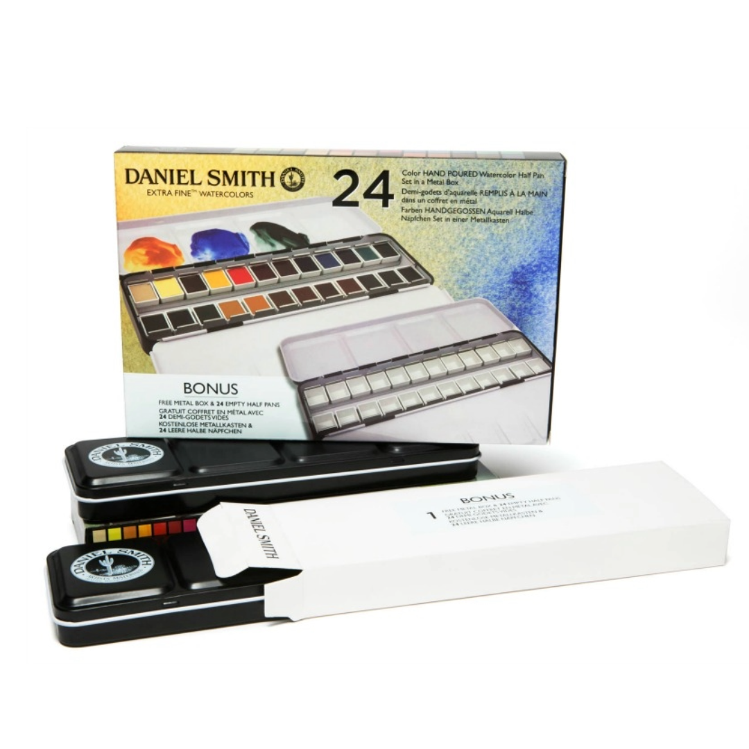 Daniel Smith 24 Colour Hand Poured Half Pan Set in Metal Box ...